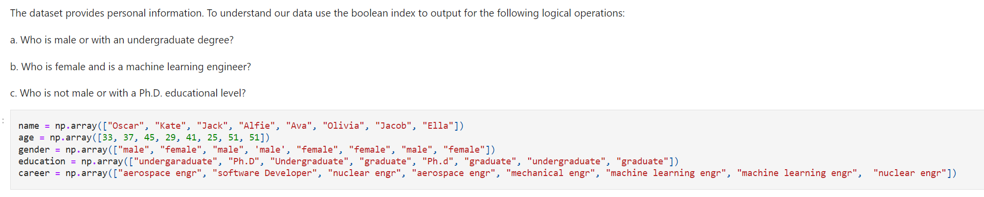 Solved The dataset provides personal information. To | Chegg.com