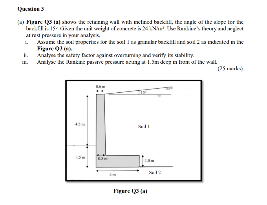 Solved Question 3 (a) Figure Q3 (a) shows the retaining wall | Chegg.com
