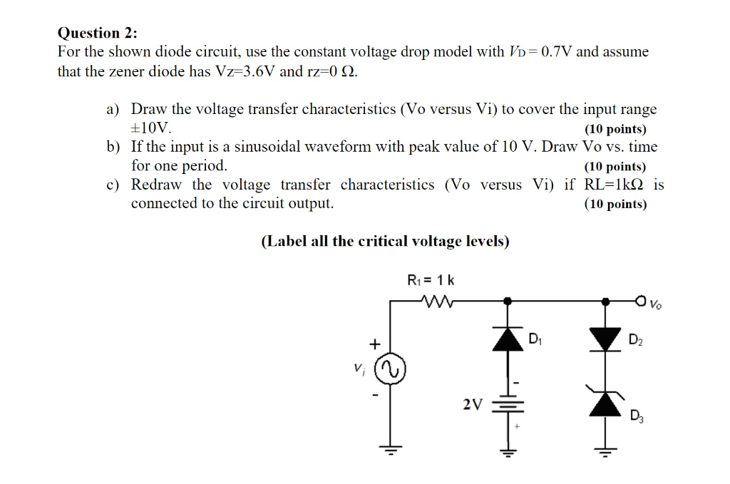Solved Question 2: For the shown diode circuit, use the | Chegg.com
