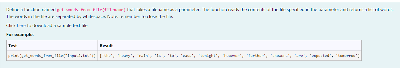 Solved Define a function named get_words_from_file(filename) | Chegg.com