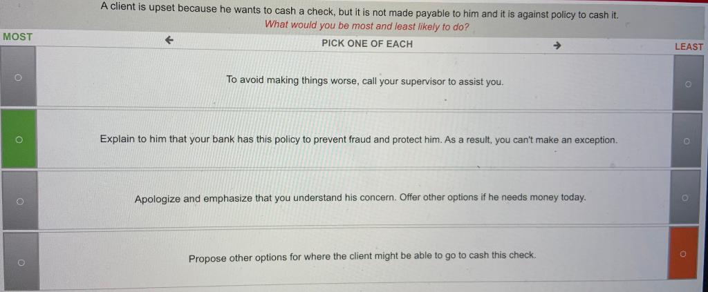 Solved A client is upset because he wants to cash a check, | Chegg.com