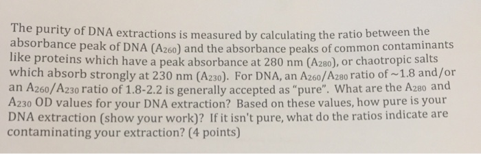 Solved Th e purity of DNA extractions is measured by | Chegg.com