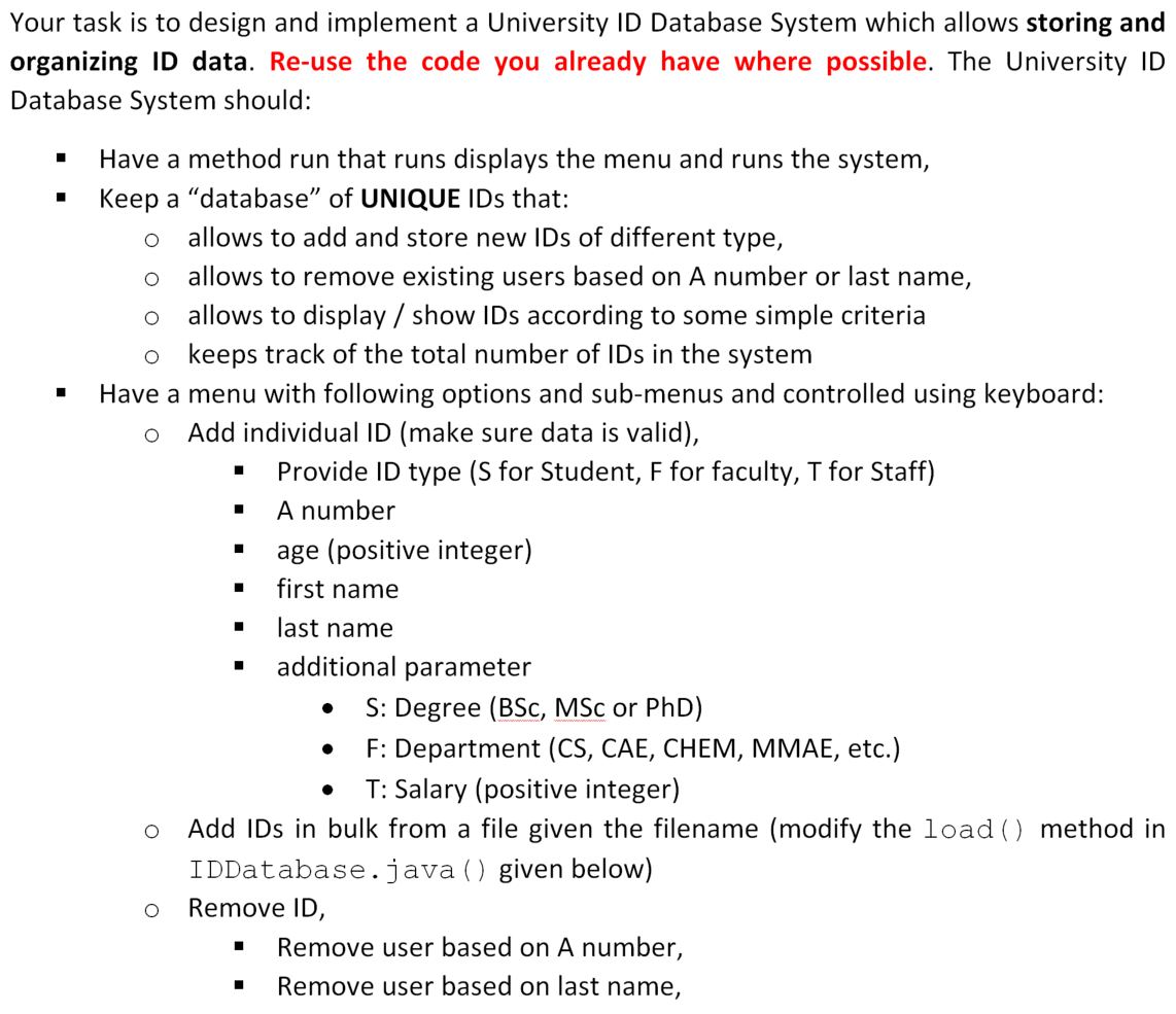 Solved Your task is to design and implement a University ID | Chegg.com