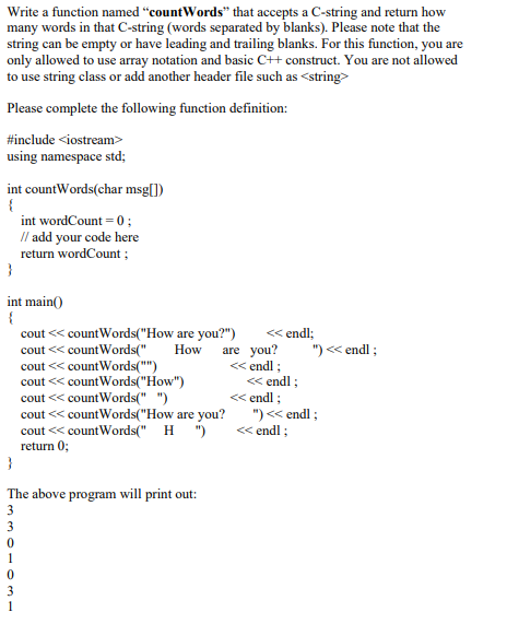 Solved Write a function named "countWords” that accepts a | Chegg.com