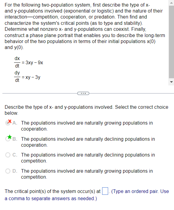 Solved For the following two-population system, first | Chegg.com