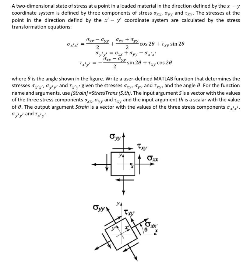 Solved A two-dimensional state of stress at a point in a | Chegg.com