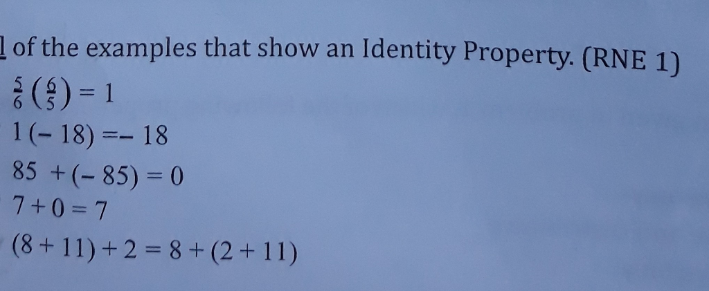 Identity Property Examples