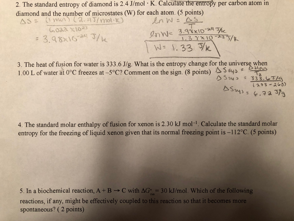 Solved 2. The standard entropy of diamond is 2.4 J/mol · K. | Chegg.com