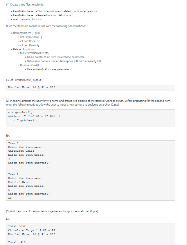 Solved . (1) Create three files to submit: • Item To | Chegg.com