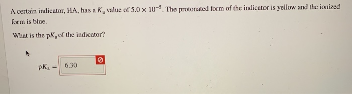 Solved A certain indicator, HA, has a Ka value of 5.0 x | Chegg.com