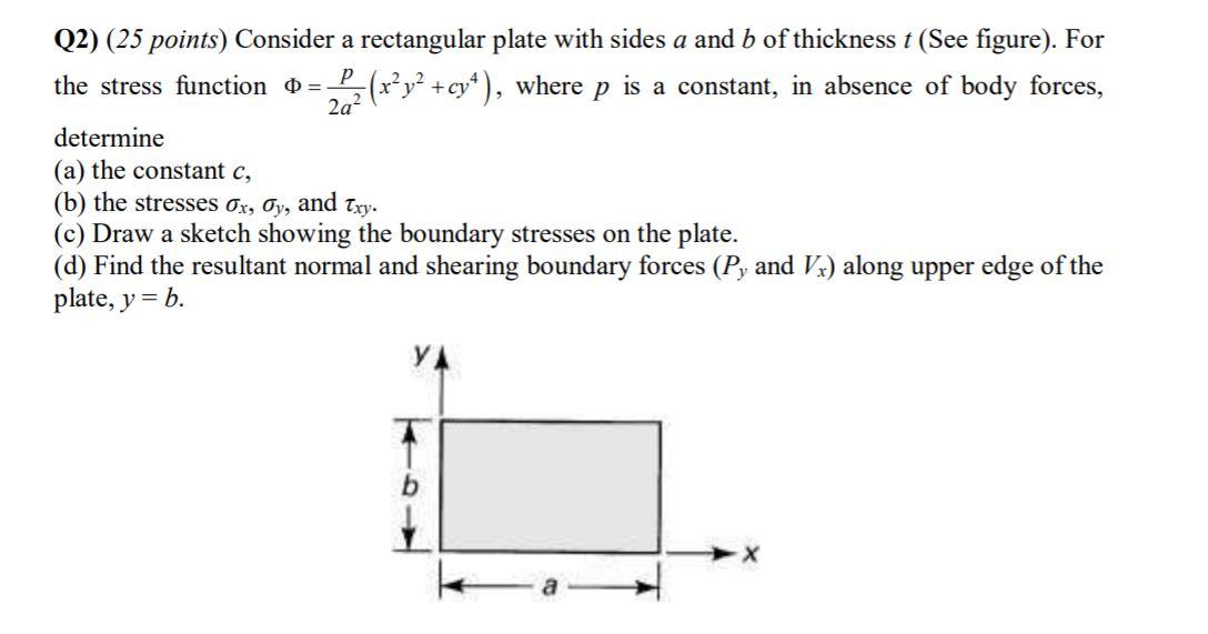 Solved 2a? Q2) (25 points) Consider a rectangular plate with | Chegg.com