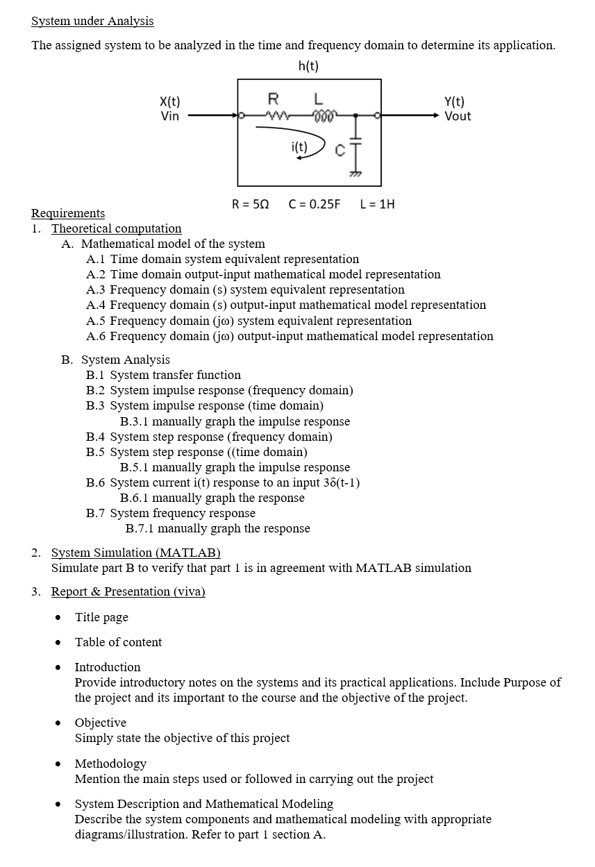 Solved System under Analysis The assigned system to be | Chegg.com