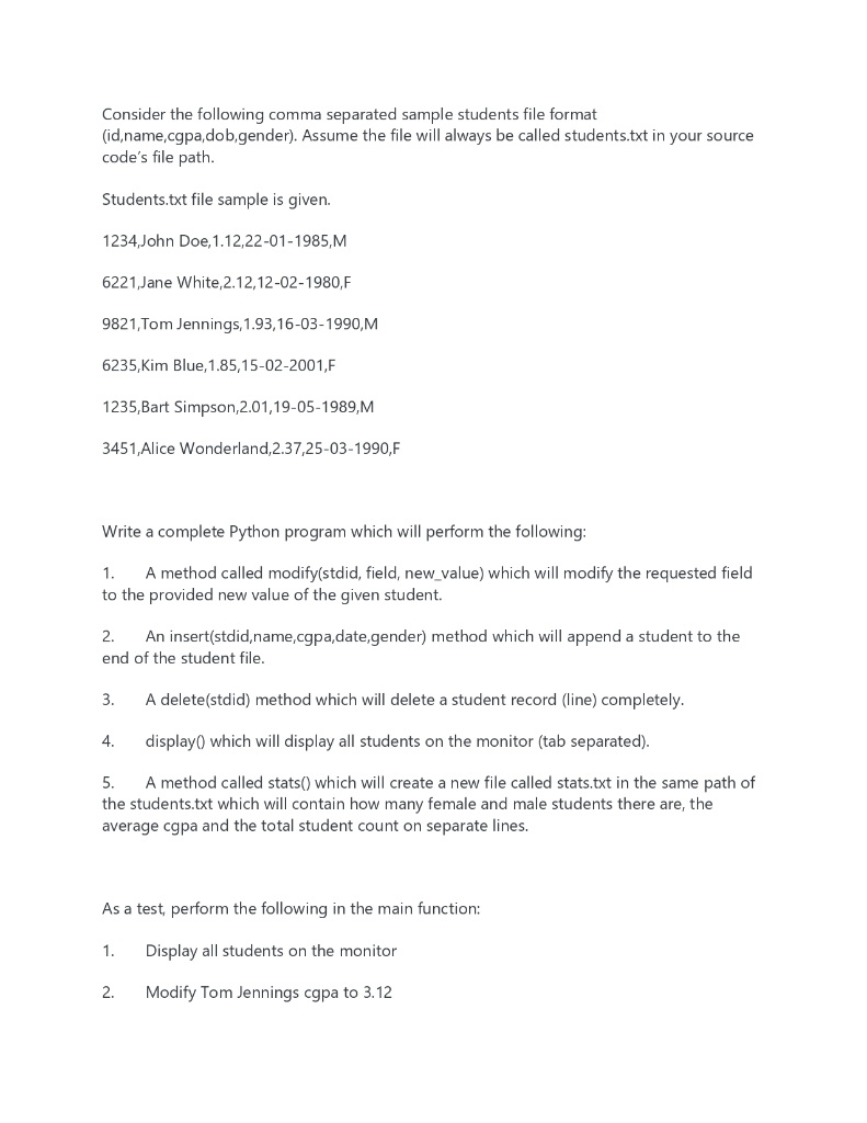 Solved Consider the following comma separated sample | Chegg.com