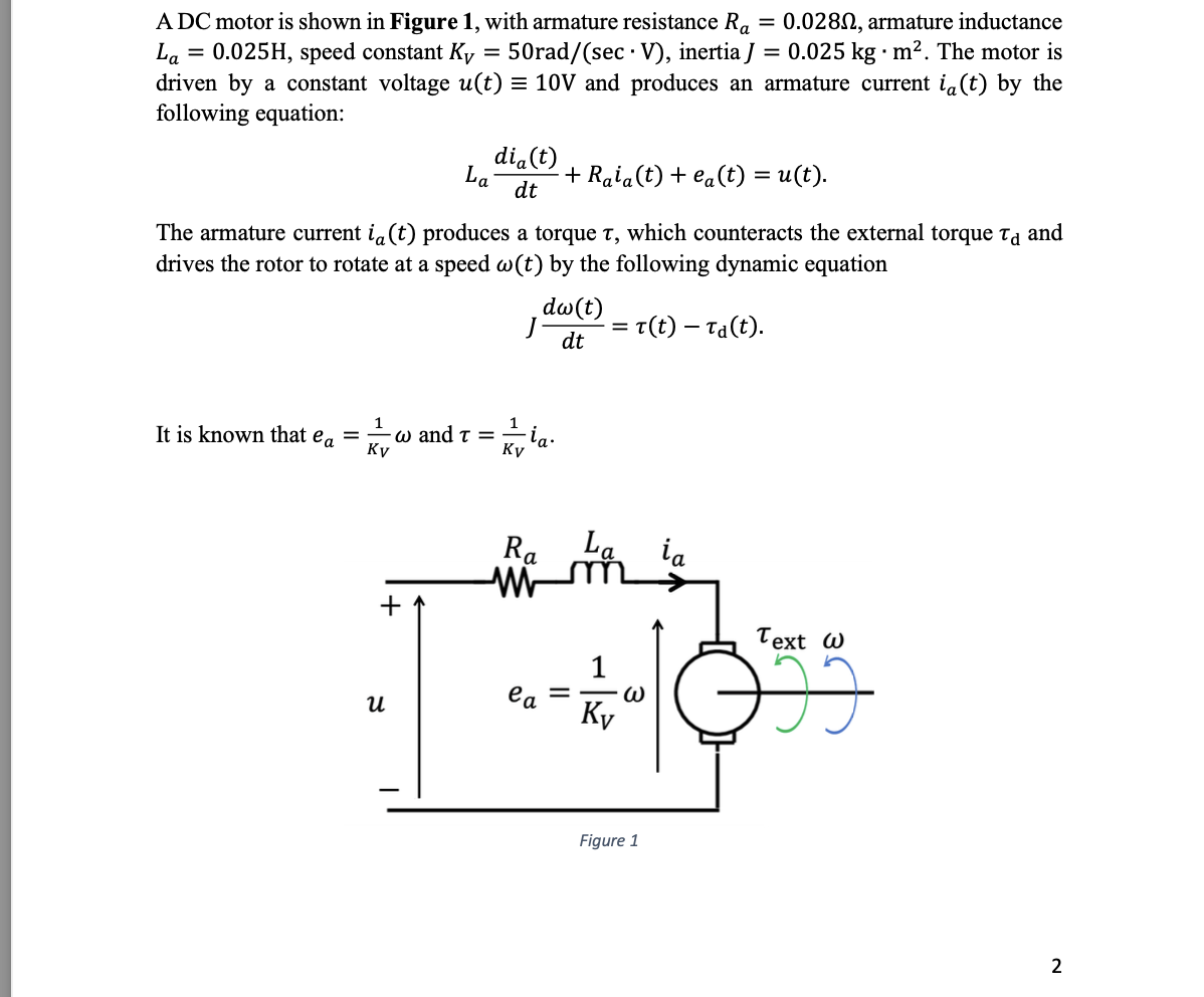 Solved ADC motor is shown in Figure 1, with armature | Chegg.com