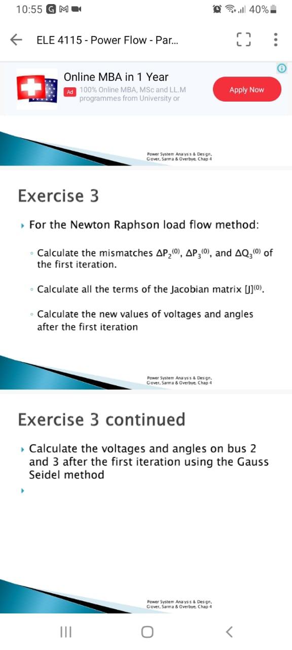 10:55 GM oll 40%. + ELE 4115 - Power Flow - Par... | Chegg.com