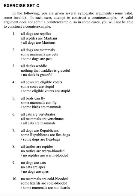 Solved EXERCISE SET C In the following, you are given | Chegg.com