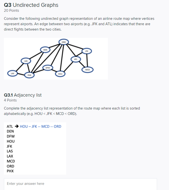 Solved Q3 Undirected Graphs 20 Points Consider the following | Chegg.com