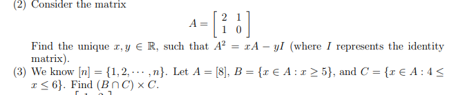 Solved (2) Consider the matrix A= = [ { 2 1 0 Find the | Chegg.com