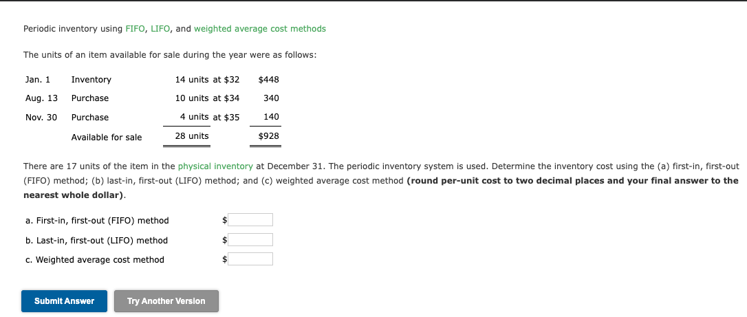 Solved Periodic inventory using FIFO, LIFO, and weighted | Chegg.com