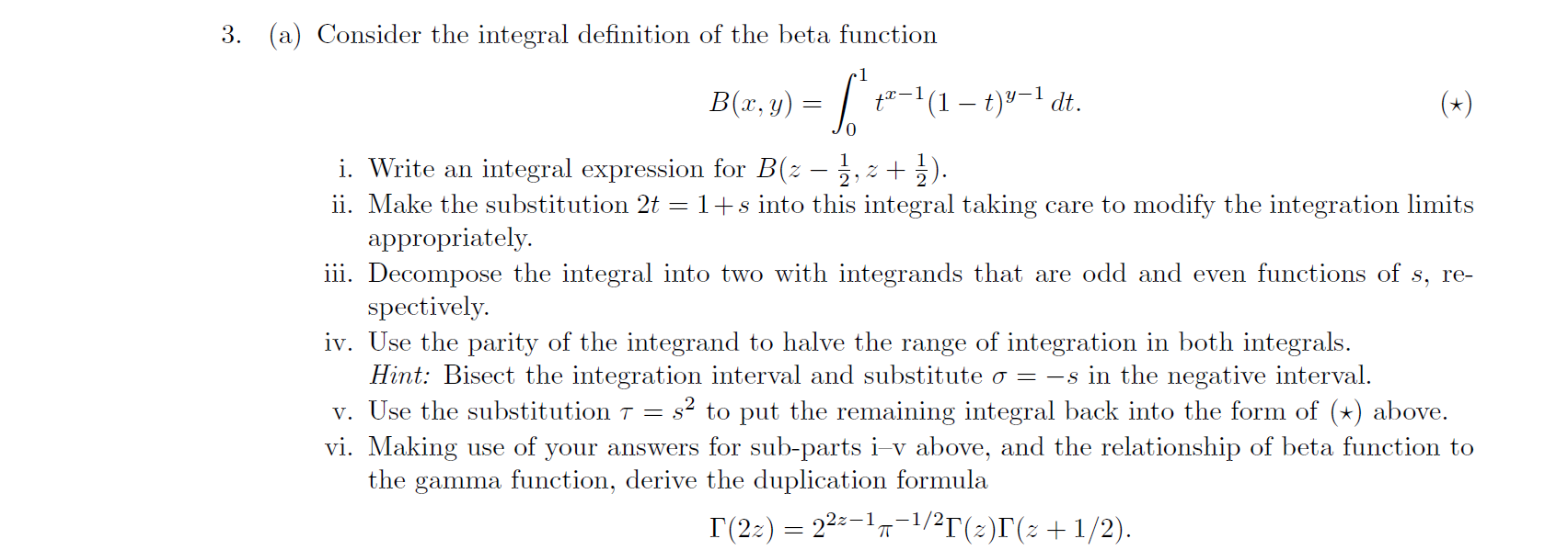 Solved (a) Consider the integral definition of the beta | Chegg.com