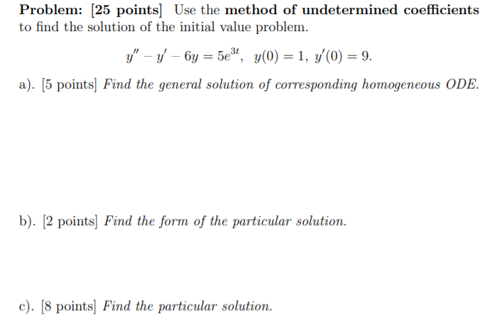Solved Problem: [25 points] Use the method of undetermined | Chegg.com