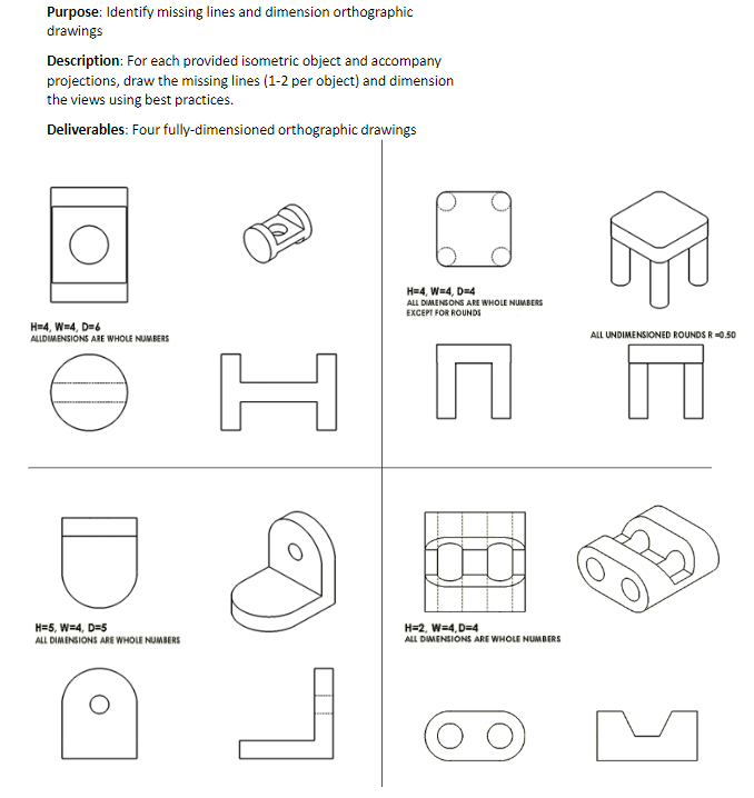 Solved Purpose: Identify missing lines and dimension | Chegg.com