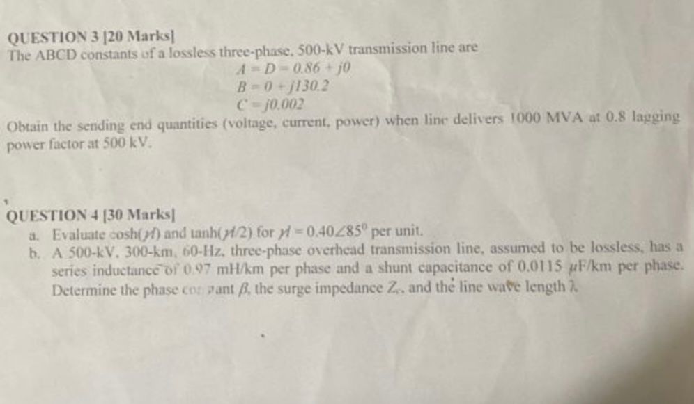 Solved QUESTION 3 [20 ﻿Marks]The ABCD constants of ﻿a | Chegg.com