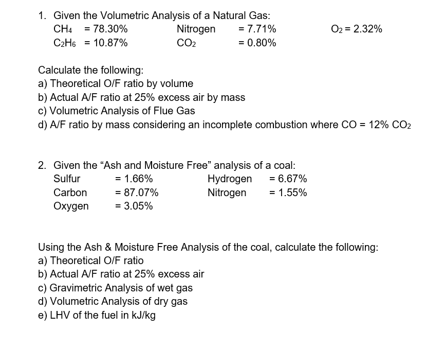 Solved 1. Given the Volumetric Analysis of a Natural Gas: | Chegg.com