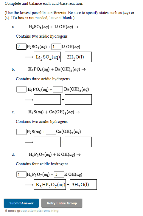 Solved Write the balanced formula equation for the acid-base | Chegg.com