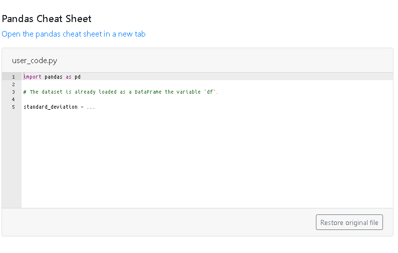 Solved Question Write the Python code to find the standard | Chegg.com
