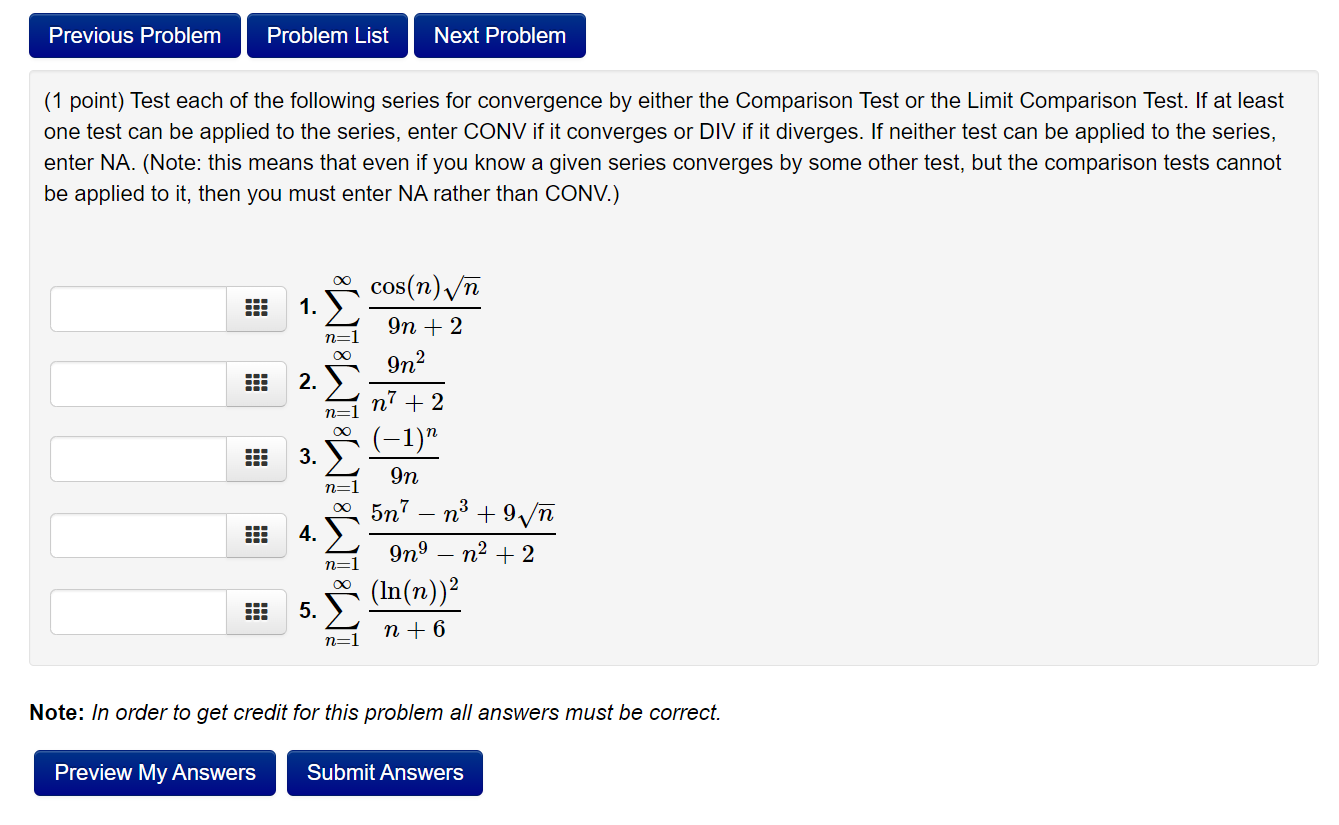 (1 point) Test each of the following series for | Chegg.com