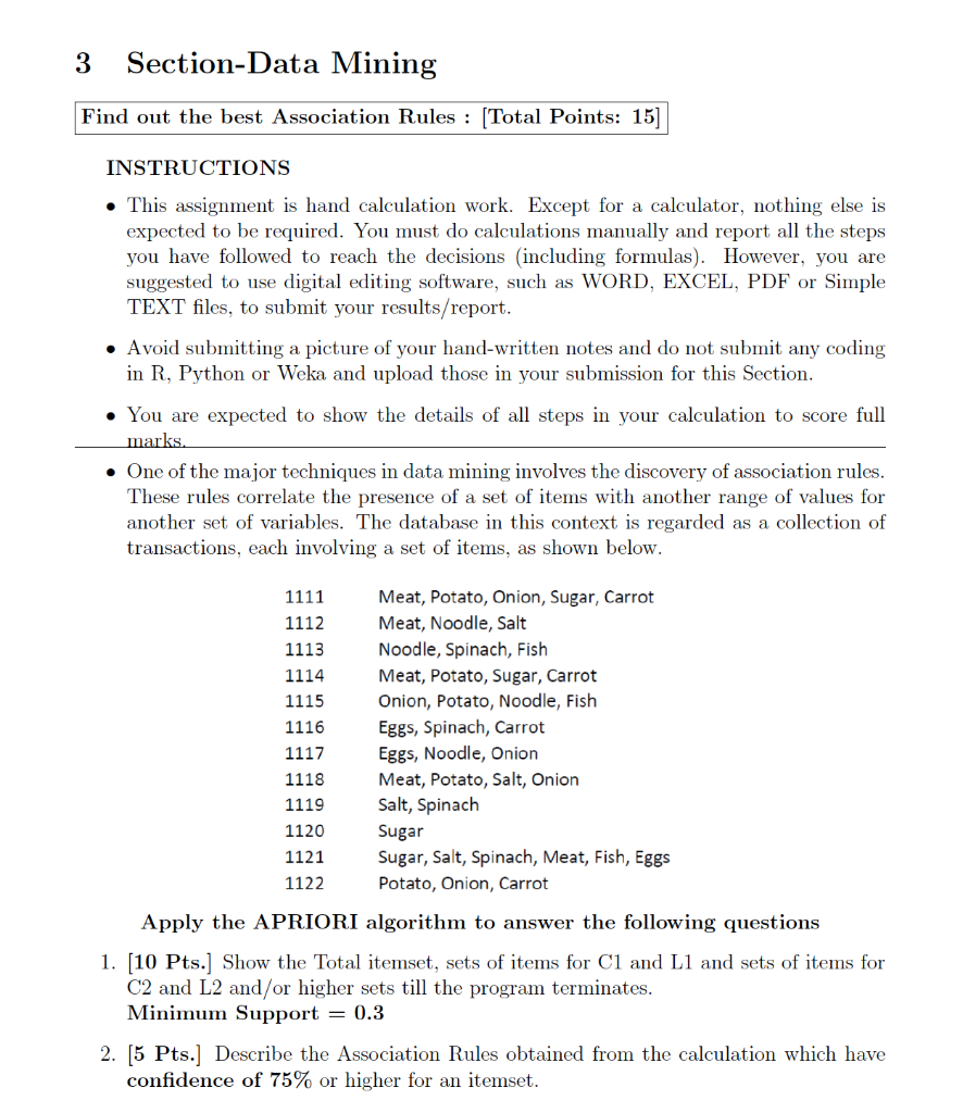 Solved 3 Section-Data Mining Find out the best Association | Chegg.com