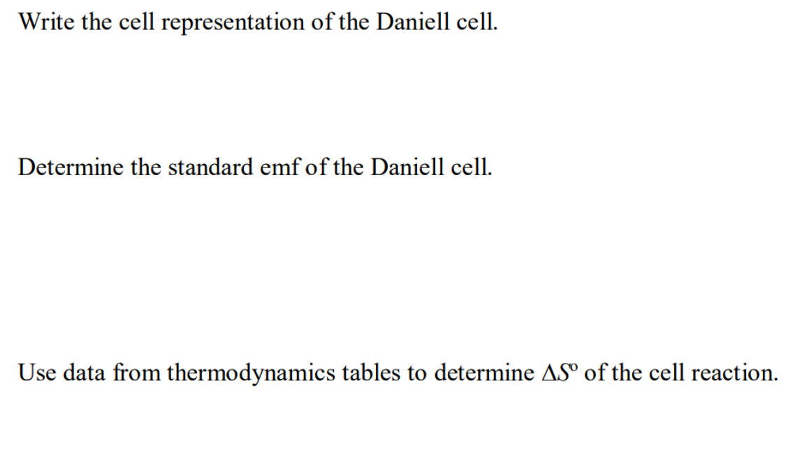 Solved Write the cell representation of the Daniell cell. | Chegg.com