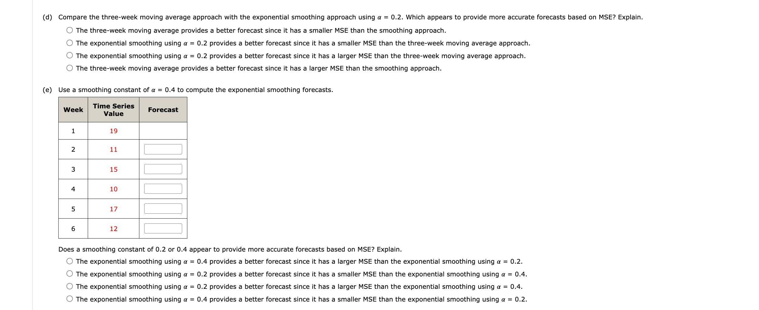 Solved Consider the following time series data. (a) | Chegg.com
