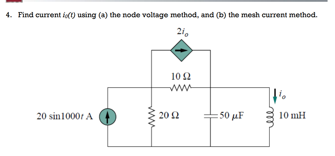 Solved Find current i0(t) using (a) the node voltage method, | Chegg.com Solved Find current i0(t) using (a) the node voltage method, | Chegg.com