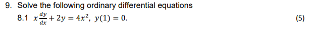 Solved 9. Solve the following ordinary differential | Chegg.com