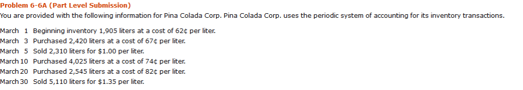 Solved Problem 6-6A (Part Level Submission) You are provided | Chegg.com