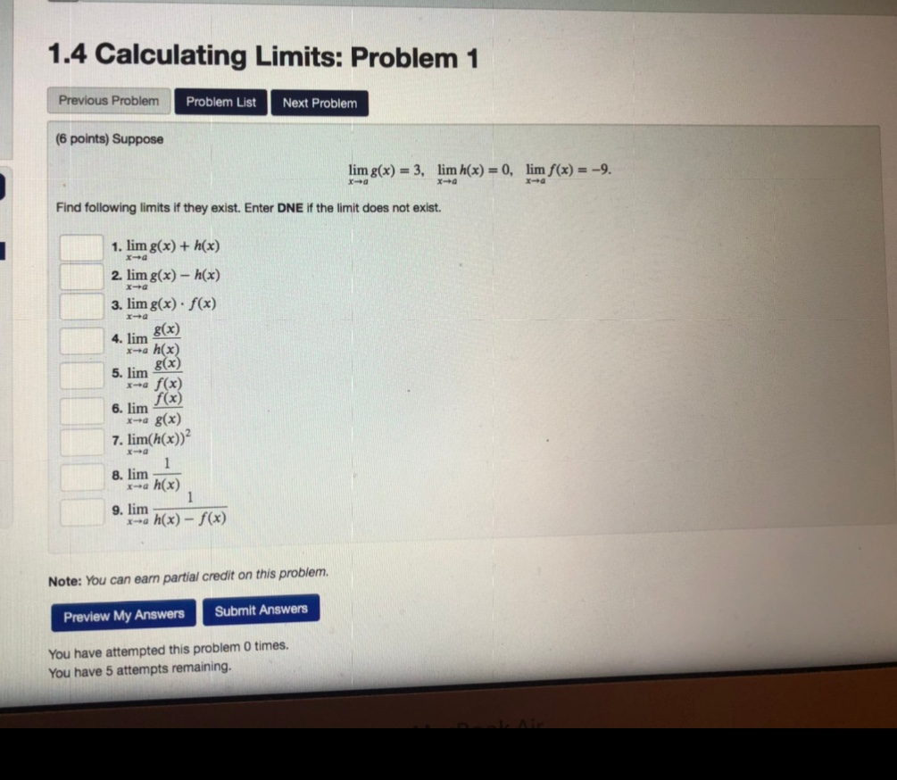 Solved 1.4 Calculating Limits: Problem 1 Previous Problem | Chegg.com