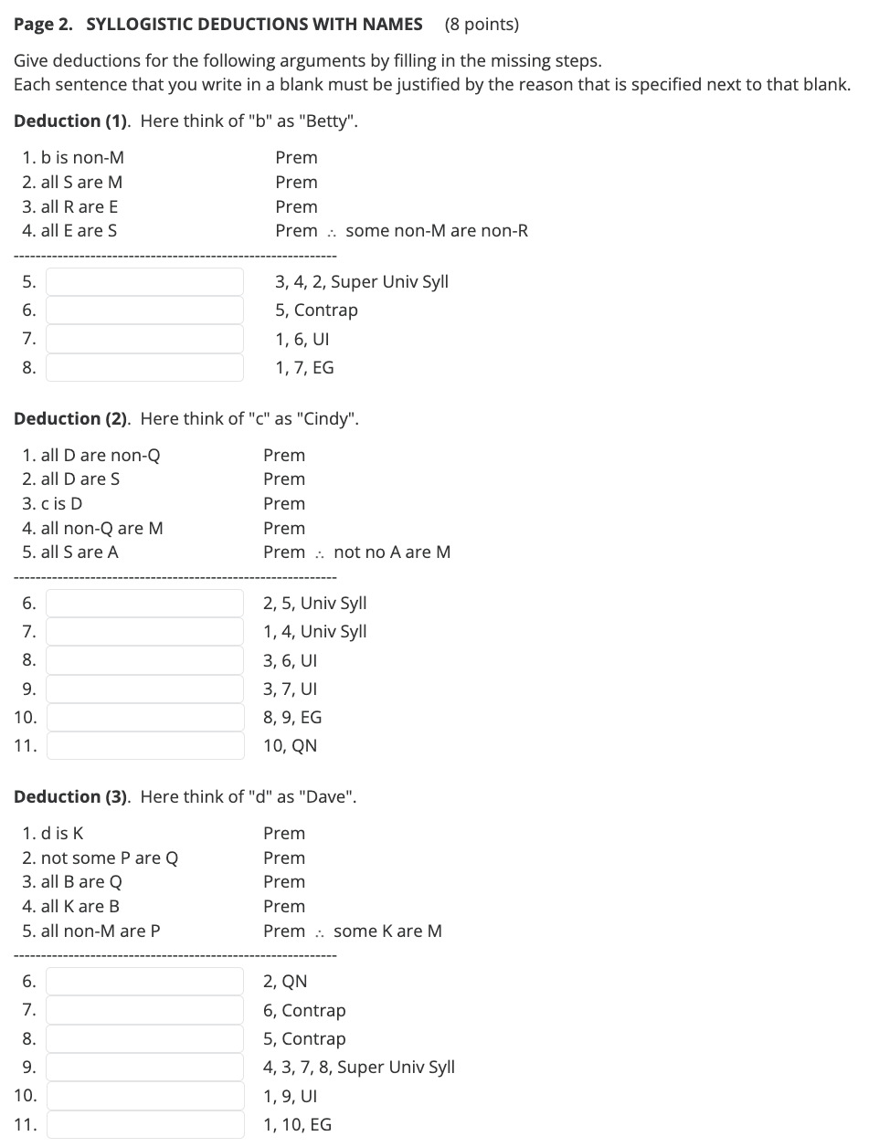 Page 2. SYLLOGISTIC DEDUCTIONS WITH NAMES (8 points) | Chegg.com