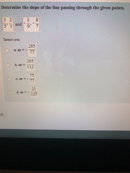 Solved Determine the slope of the line passing through the | Chegg.com