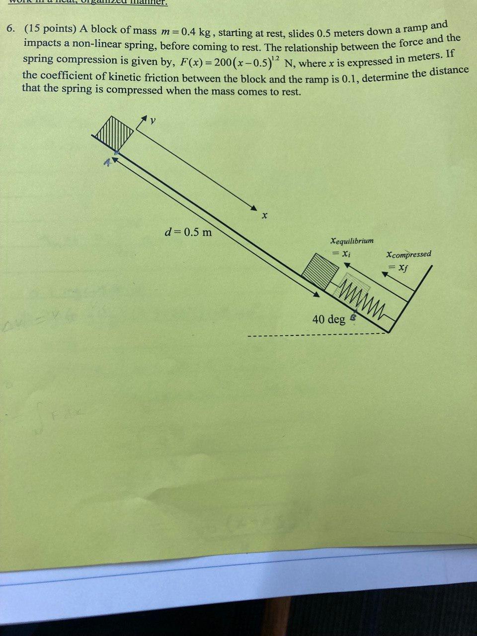 Solved 6. ( 15 points) A block of mass m=0.4 kg, starting at | Chegg.com