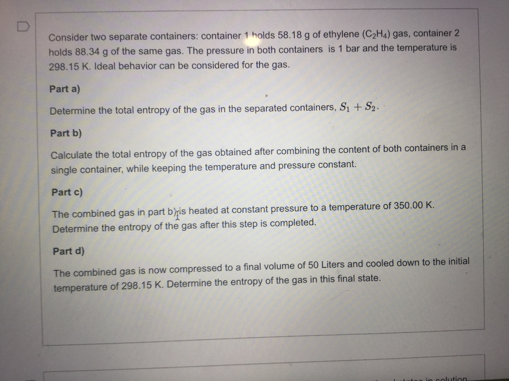 Consider two separate containers: container 1 holds | Chegg.com