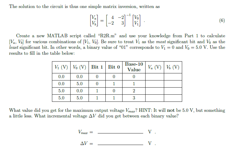 The solution to the circuit is thus one simple matrix | Chegg.com