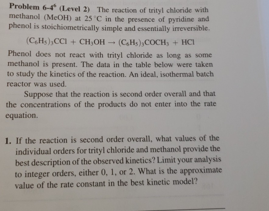 Problem 6-4 (Level 2) The reaction of trityl chloride | Chegg.com
