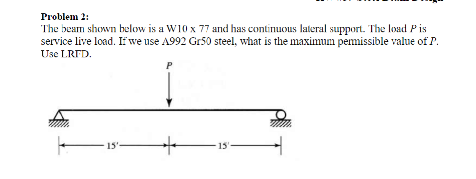 Solved Problem 2:The beam shown below is a W10 777 ﻿and has | Chegg.com
