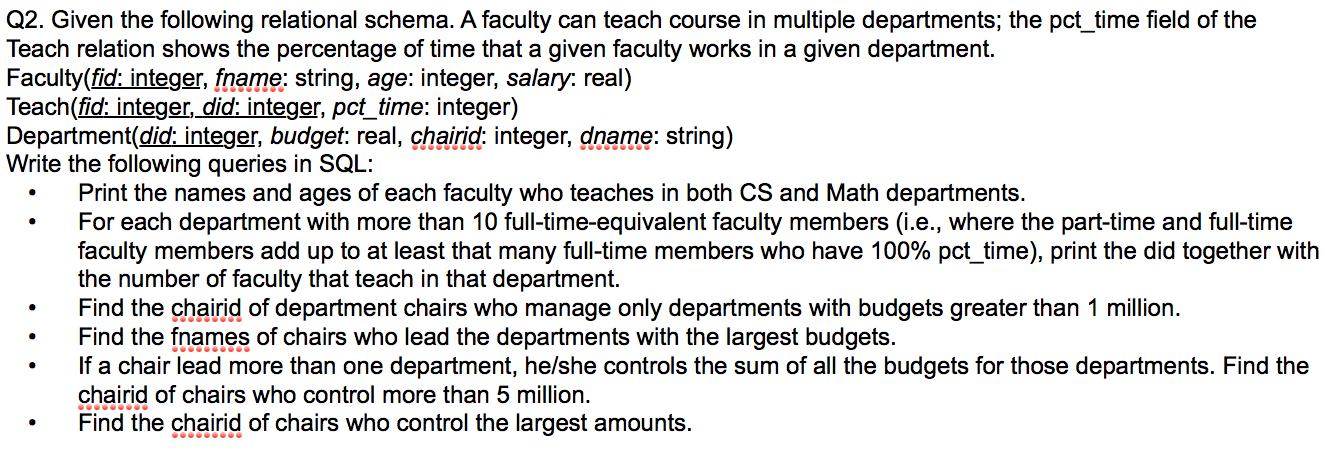 Solved Q2 Given The Following Relational Schema A Faculty 5761