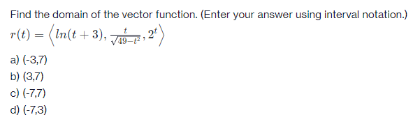 Solved Find the domain of the vector function. (Enter your | Chegg.com