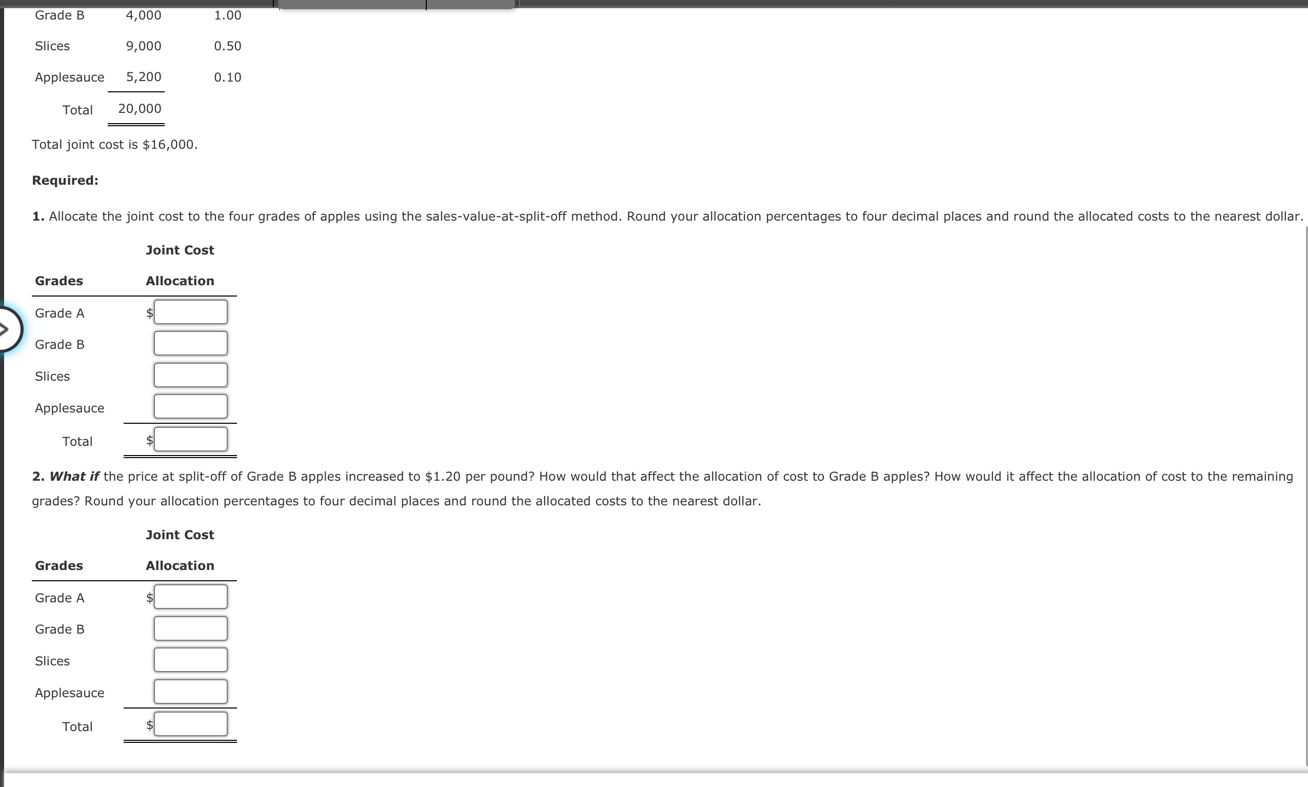 Solved Allocating Joint Costs Using the | Chegg.com