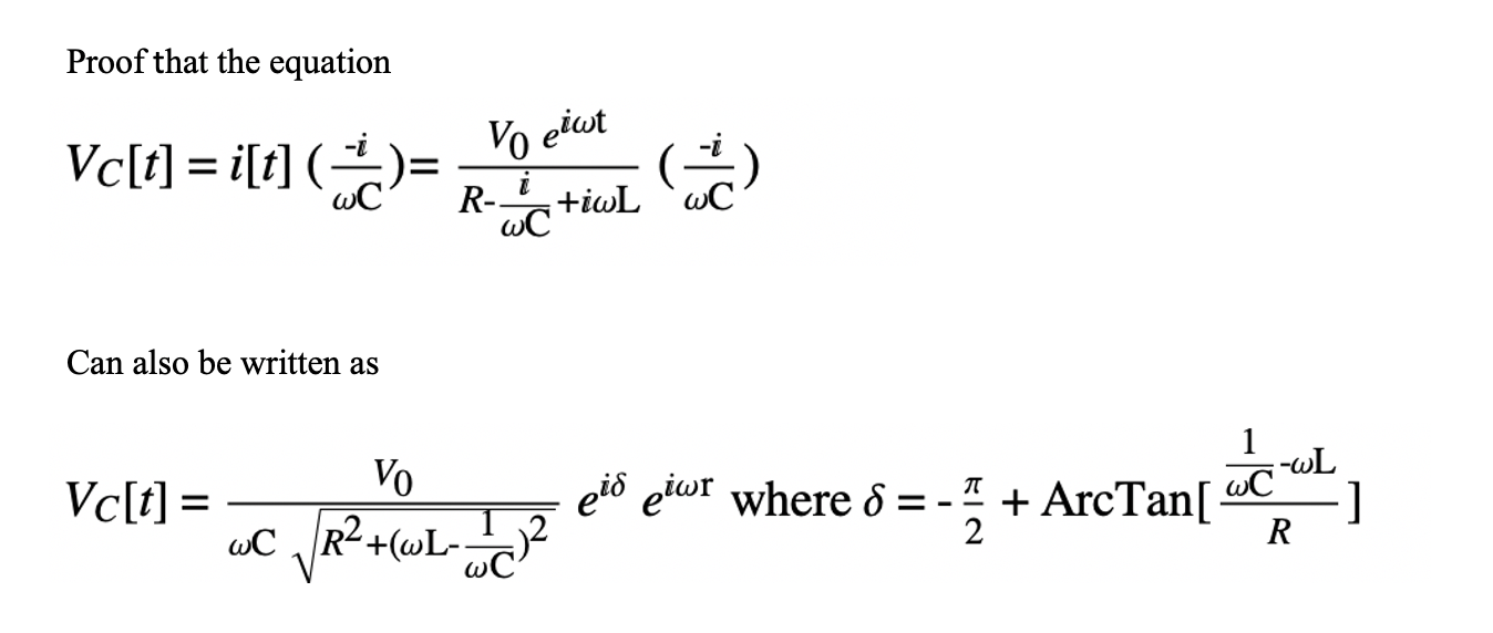 Solved Proof that the equation Ve[t] =itG- wC R- w Vo eiut | Chegg.com