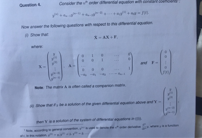 Solved Consider the nth order differential equation with | Chegg.com